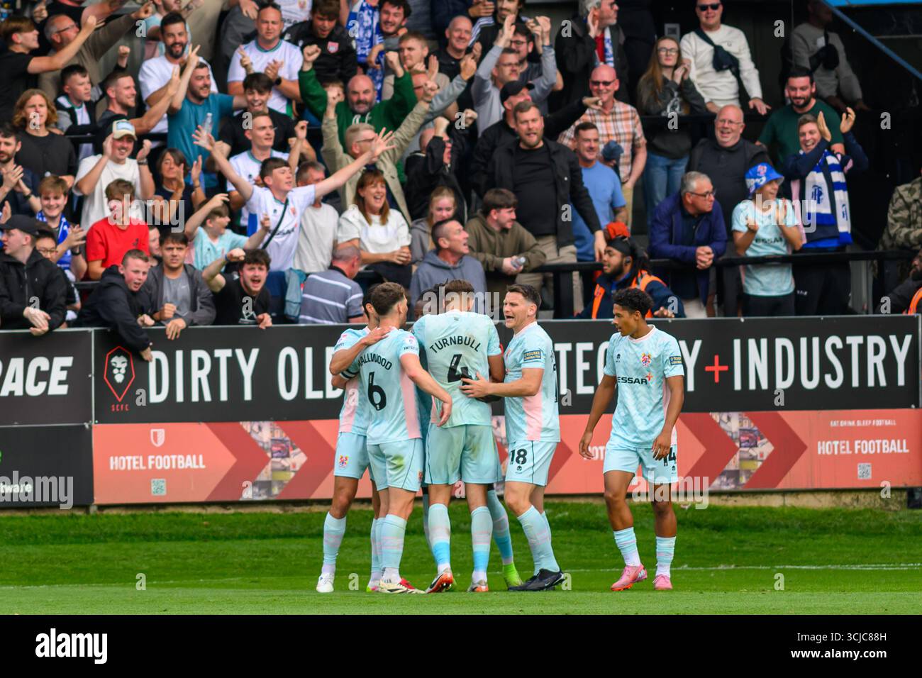 Tranmere players celebrate their equalising goal during the Sky Bet ...