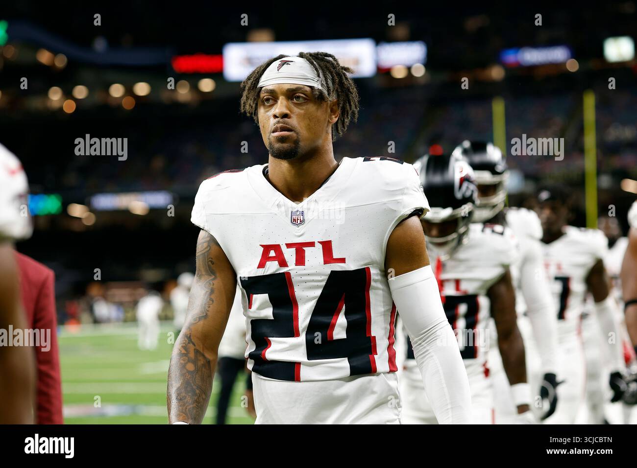 Atlanta Falcons Cornerback A J Terrell 24 Warms Up Before An Nfl