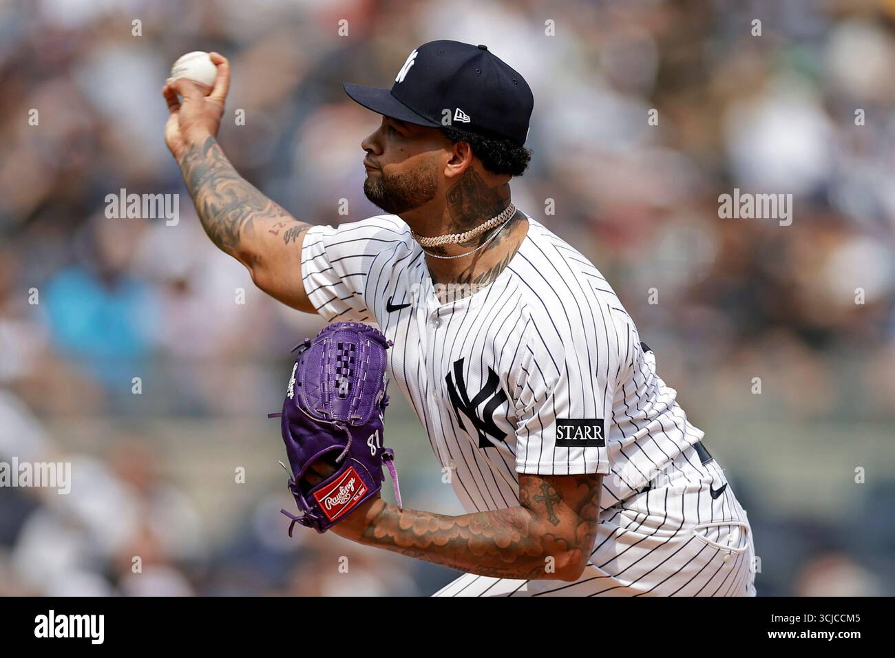 New York Yankees pitcher Luis Gil throws during the first inning of a ...