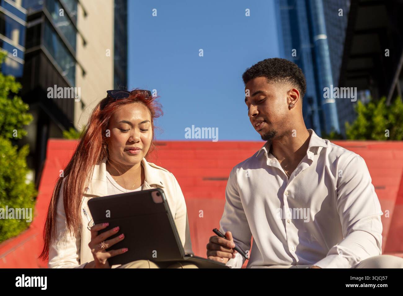 Two multicultural professionals engage hi-res stock photography and ...
