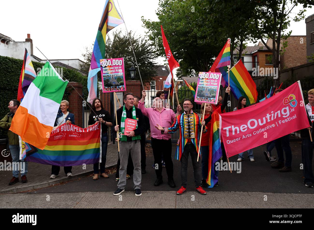 MEP Aodhan O Riordain (centre left) joins protestors near the stadium ...