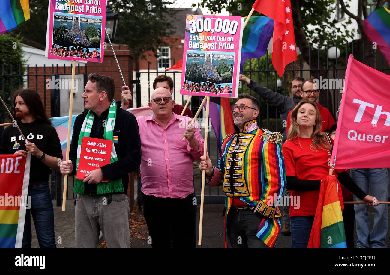 MEP Aodhan O Riordain (left) joins protestors near the stadium ...