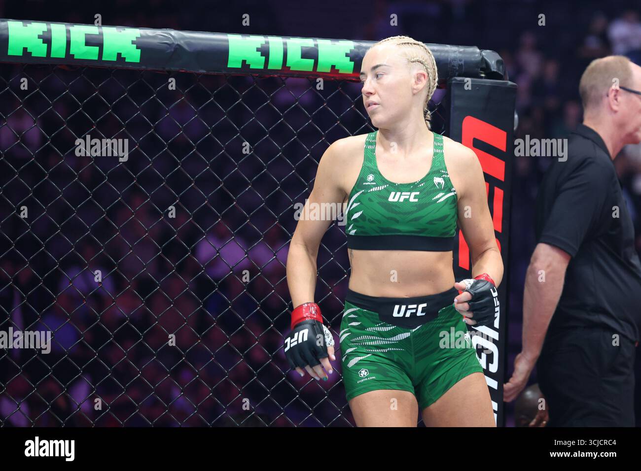 PARIS, FRANCE - SEPTEMBER 06: Sam Hughes fights Shauna Bannon in a Women's Strawweight bout ...
