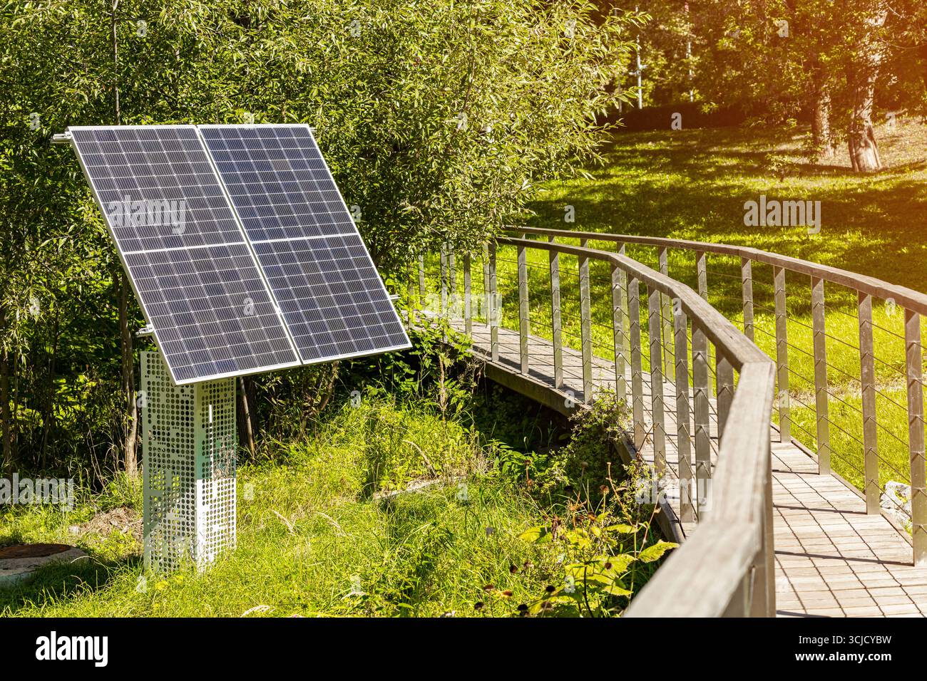 solar panel stands in the park, close-up Stock Photo - Alamy