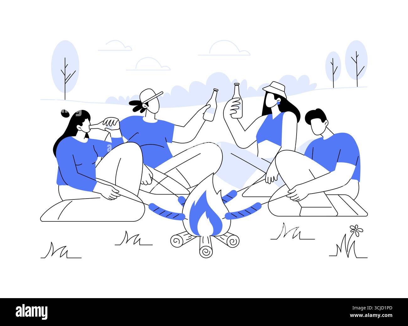 Cooking on an open fire isolated cartoon vector illustrations Stock ...