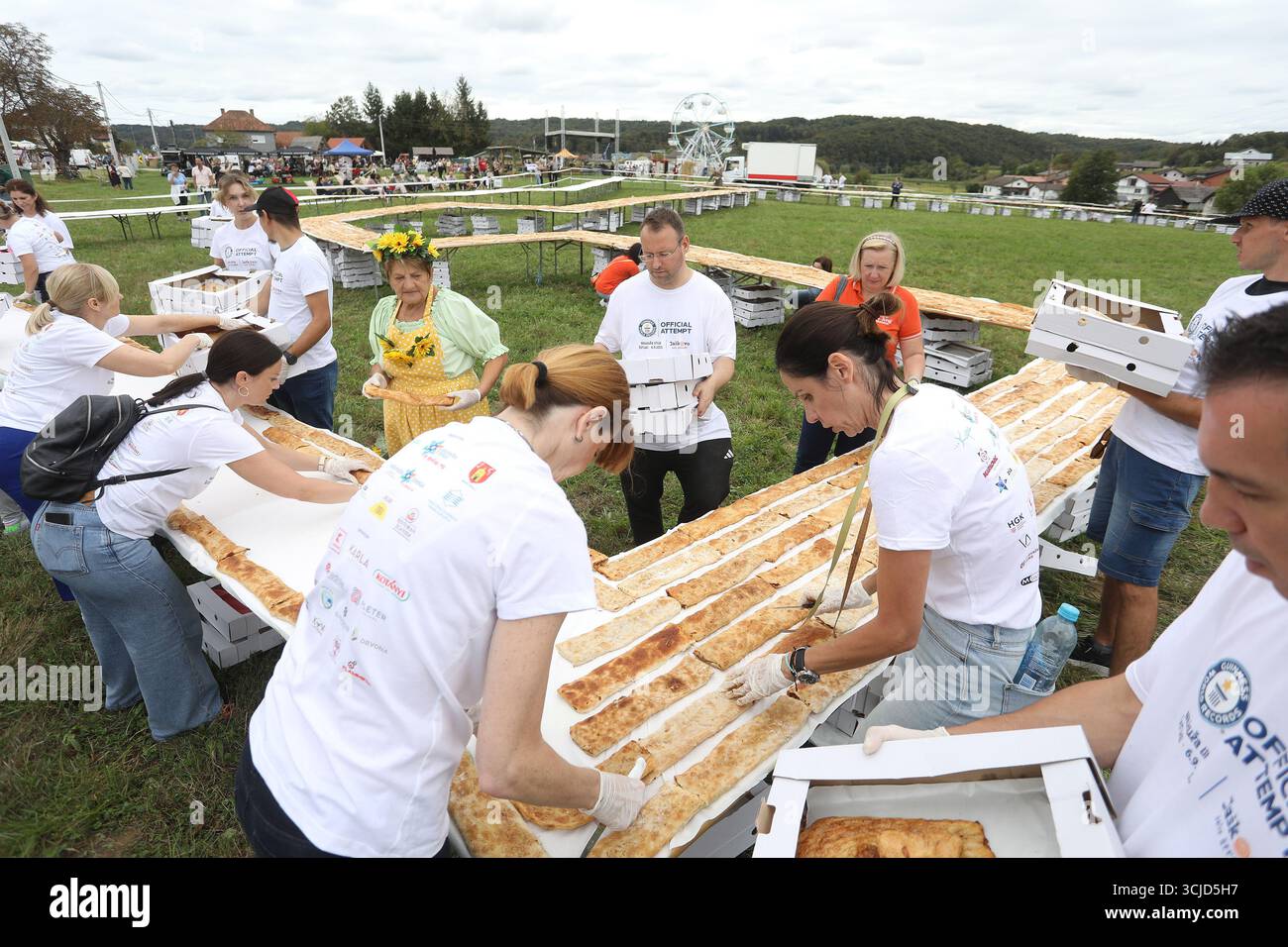Vounteers bake and arrange very large strudel during an attempt to set ...
