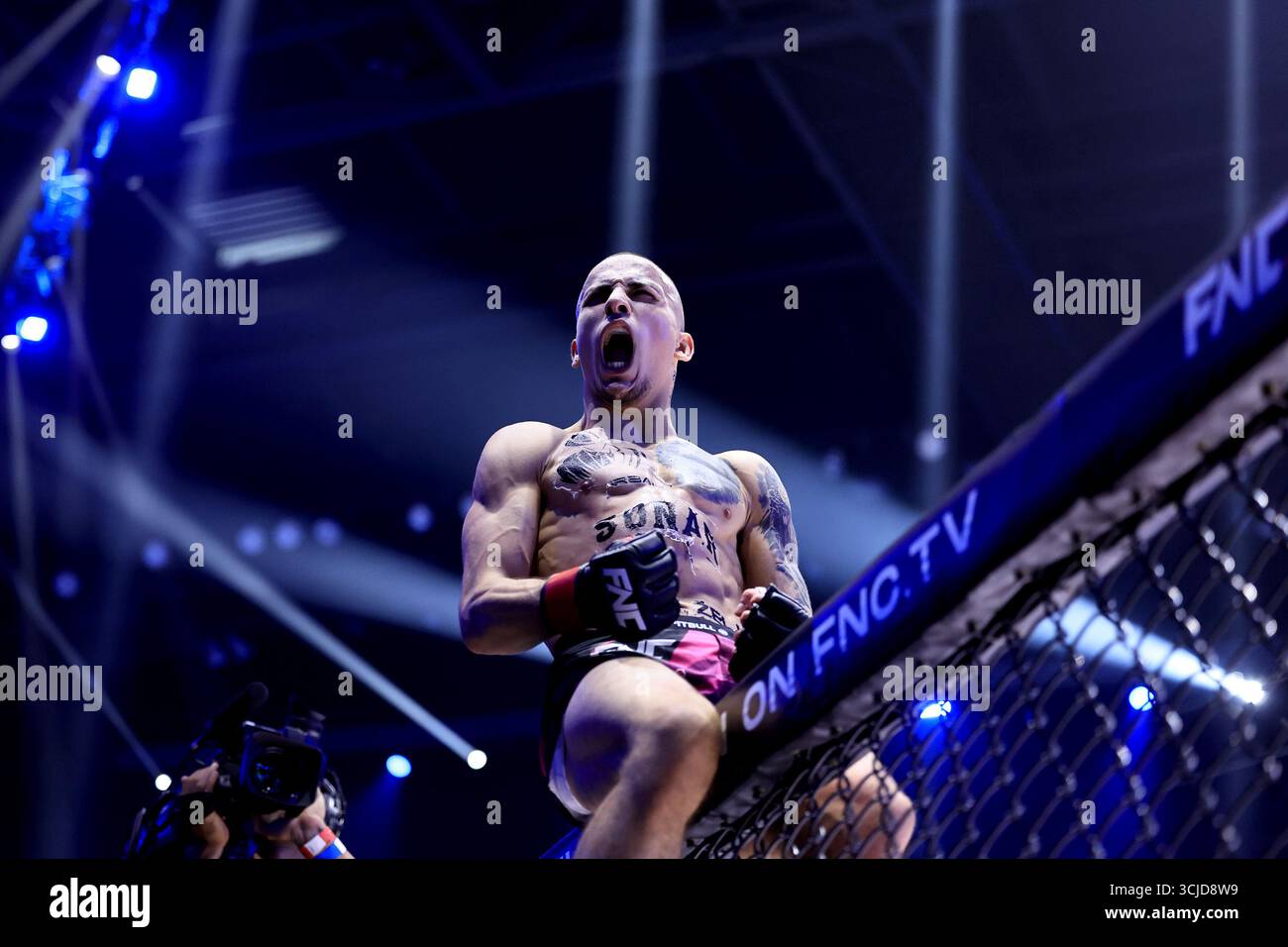Fran Luka Duric of Croatia reacts after victory against Stipe Brcic of Croatia in bantamweight ...