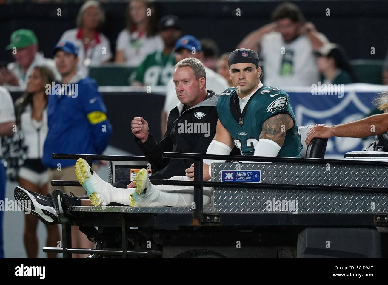 Philadelphia Eagles' Ben VanSumeren is carted off the field after an ...