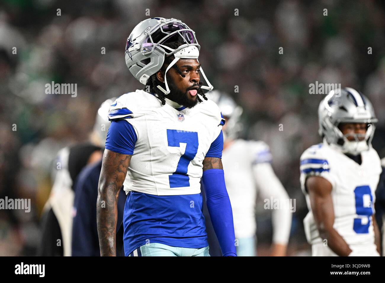 Dallas Cowboys cornerback Trevon Diggs (7) looks on during pre-game ...