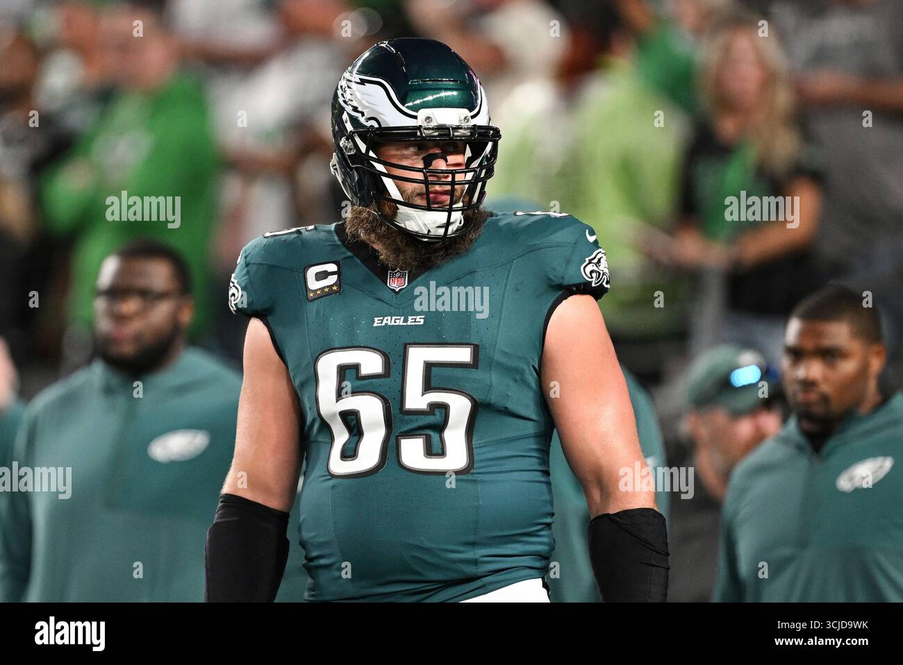 Philadelphia Eagles offensive tackle Lane Johnson (65) looks on during ...