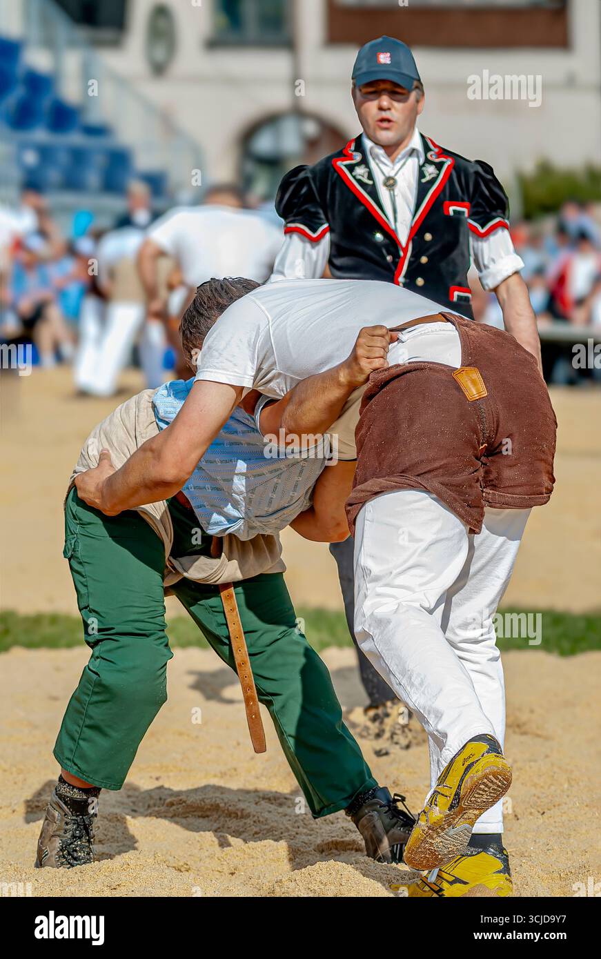 Swiss wrestlers fighting at the NOS 2012 in Silvaplana, Switzerland ...
