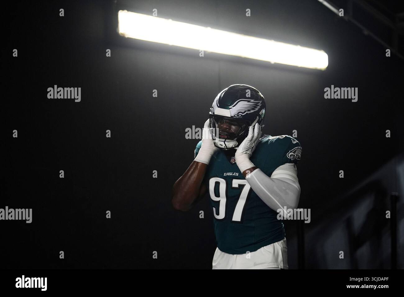 Philadelphia Eagles' Moro Ojomo walks off the field before an NFL ...