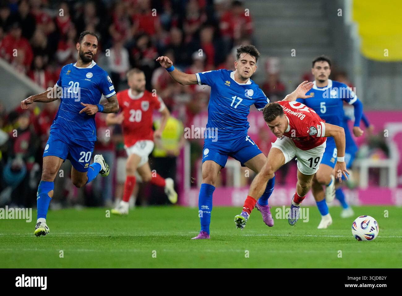 LINZ, AUSTRIA - SEPTEMBER 6: Loizos Loizou of Cyprus in a duel with ...