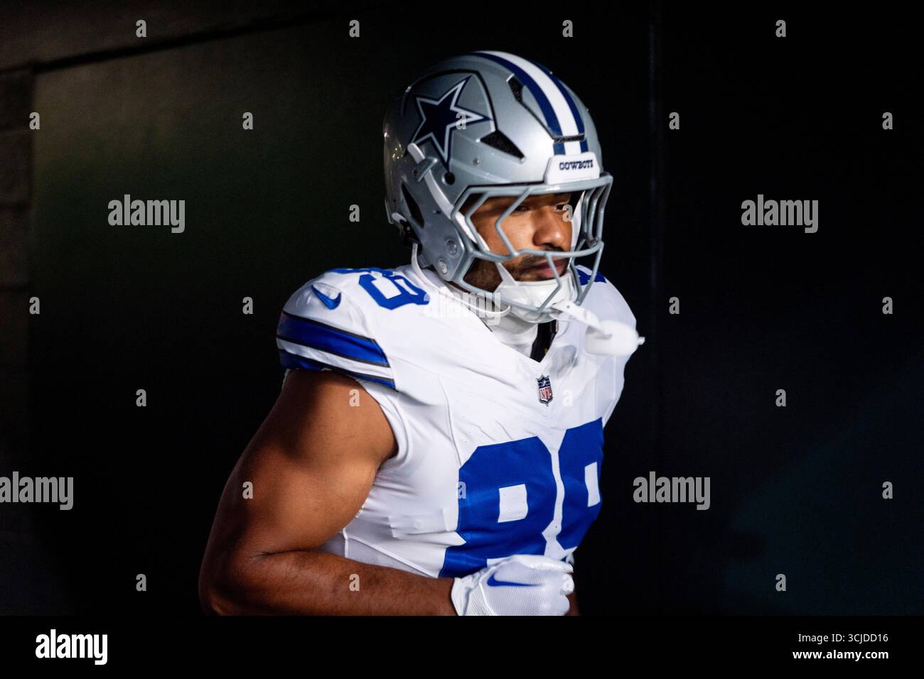 Dallas Cowboys tight end Brevyn Spann-Ford takes the field during warm ...