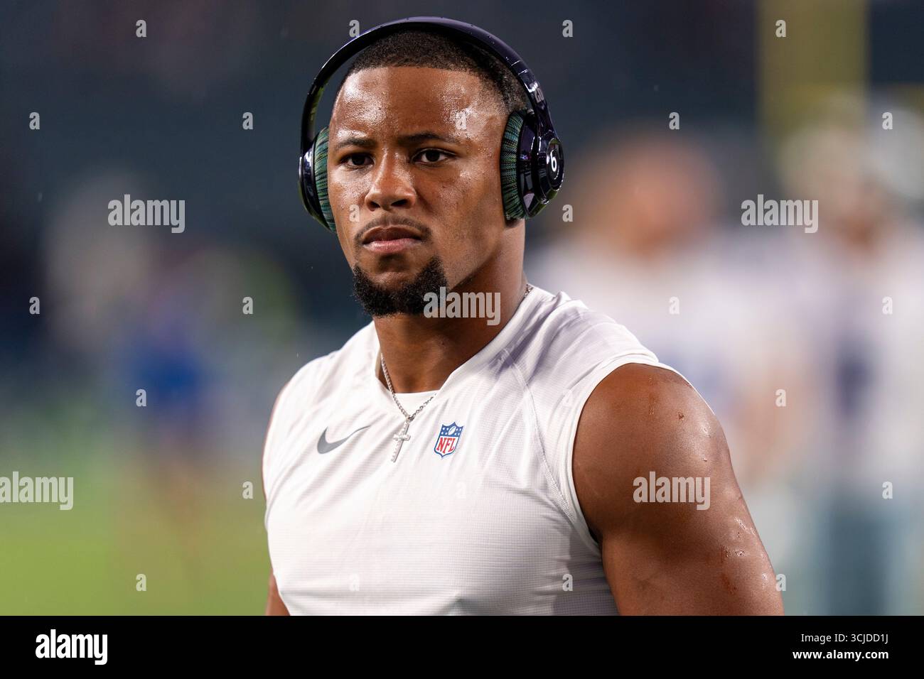 Philadelphia Eagles running back Saquon Barkley in action during warm ...