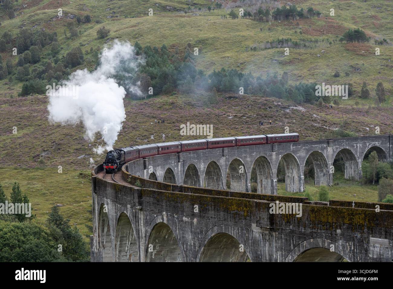 Glenfinnan, Lochaber, UK. 6th Sep 2025. The Jacobite Steam Train crosses the Glenfinnan Viaduct ...