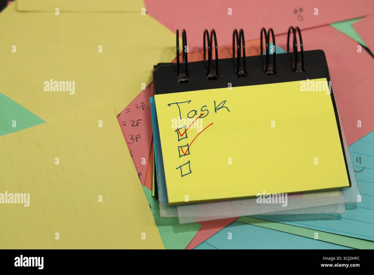 sticky notes written on, task Stock Photo - Alamy