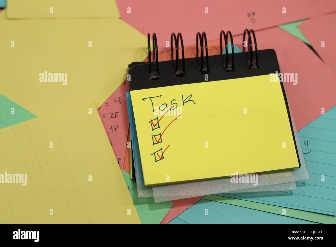 sticky notes written on, task Stock Photo - Alamy