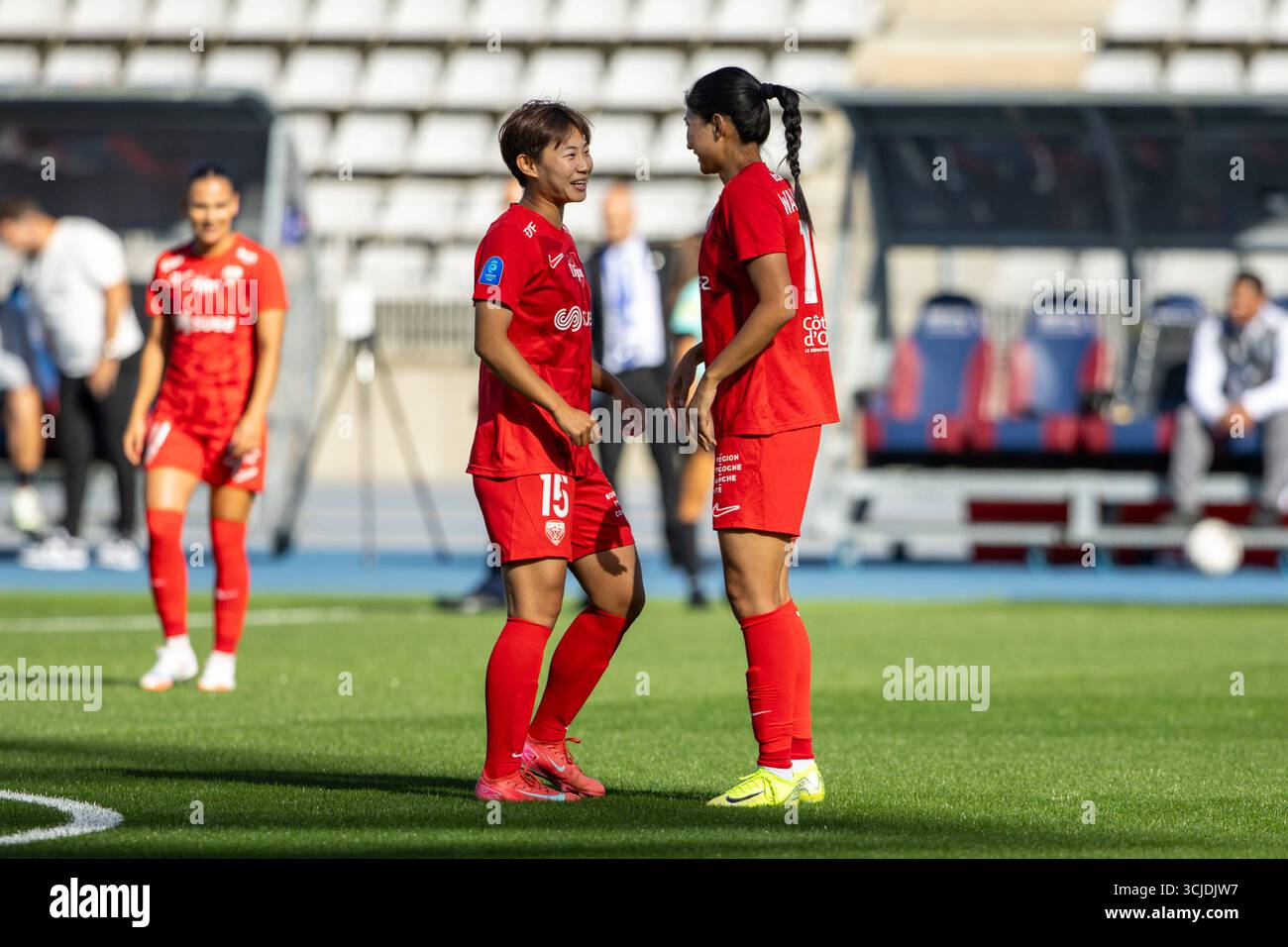 Paris, France, September 6th 2025: Chengshu Wu (15 Dijon FCO) talks to ...