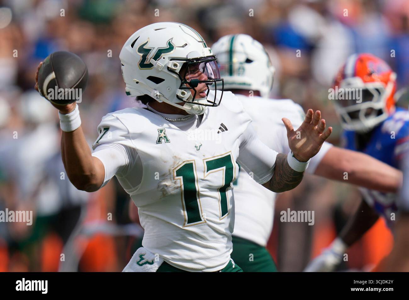 South Florida quarterback Byrum Brown (17) throws a pass during the ...