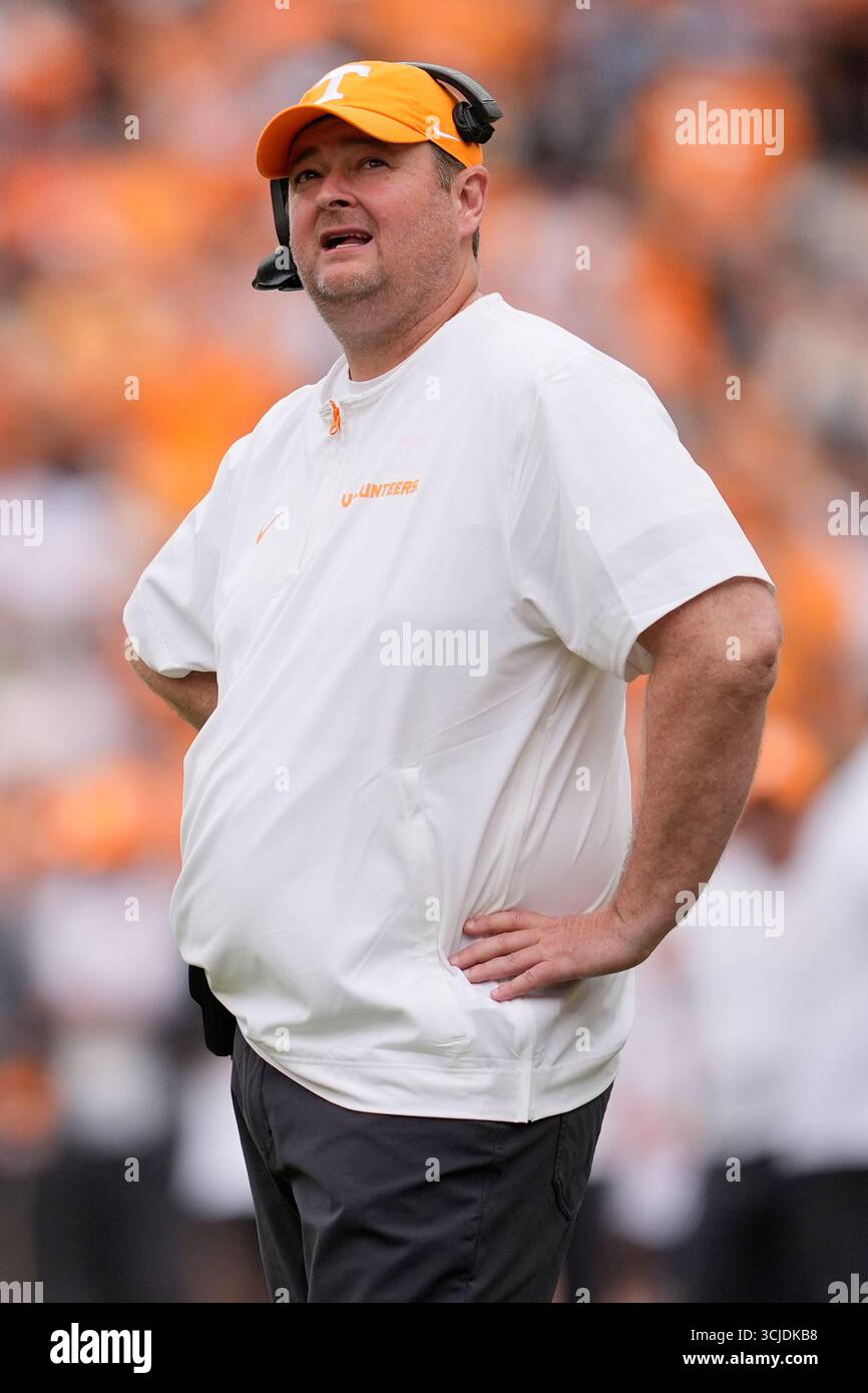 Tennessee head coach Josh Heupel looks up from the sideline during the ...