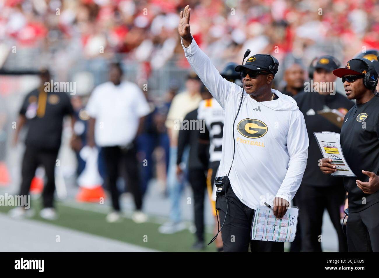 Grambling State head coach Mickey Joseph signals to his team against ...