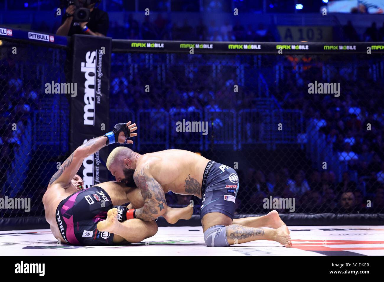 Arturas Kudresovas of Lithuania fights Tomislav Spahovic of Bosnia and Herzegovina in light ...