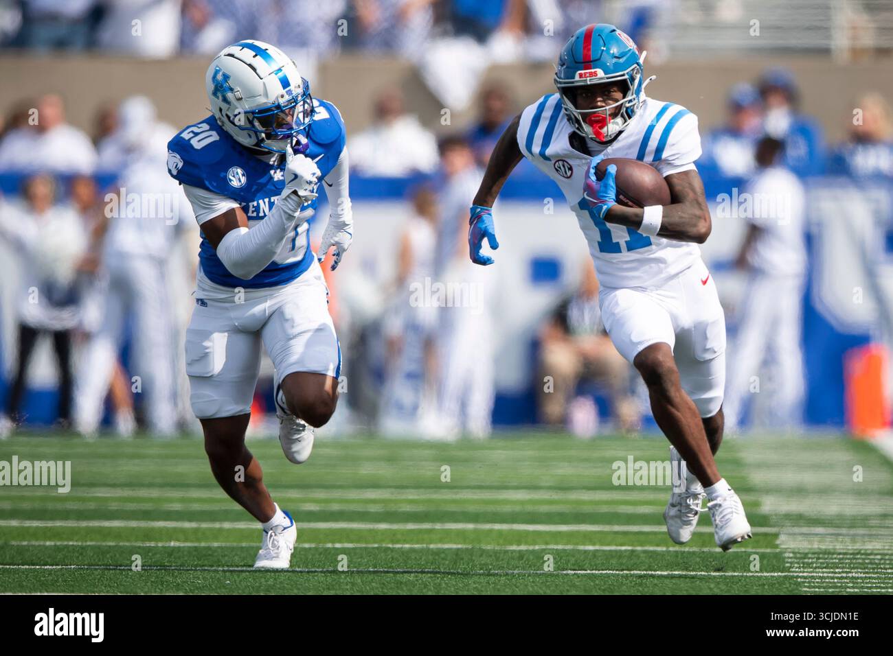 Mississippi wide receiver Deuce Alexander (11) runs down the field with ...
