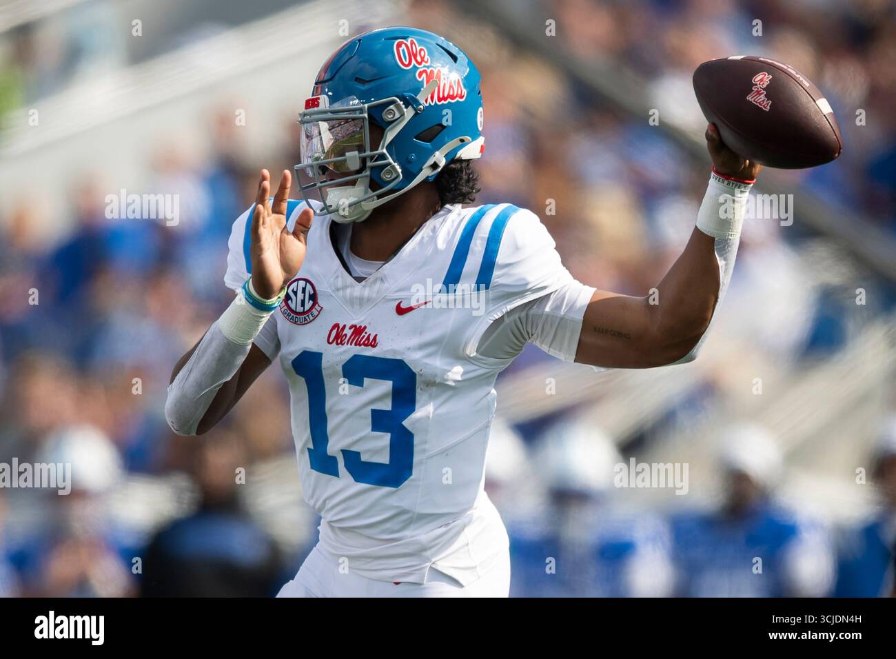 Mississippi quarterback Austin Simmons (13) throws a pass during the ...