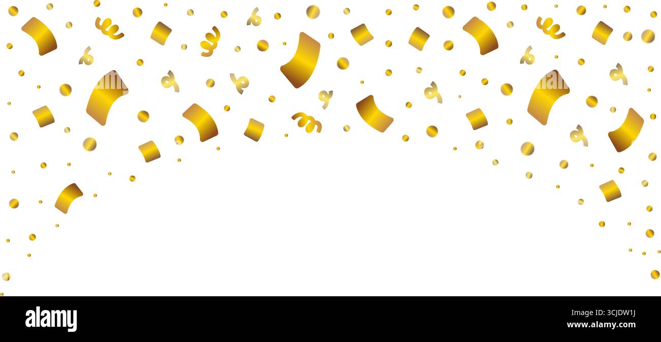 Gold falling serpentine and confetti background in arc shape. Shiny ...