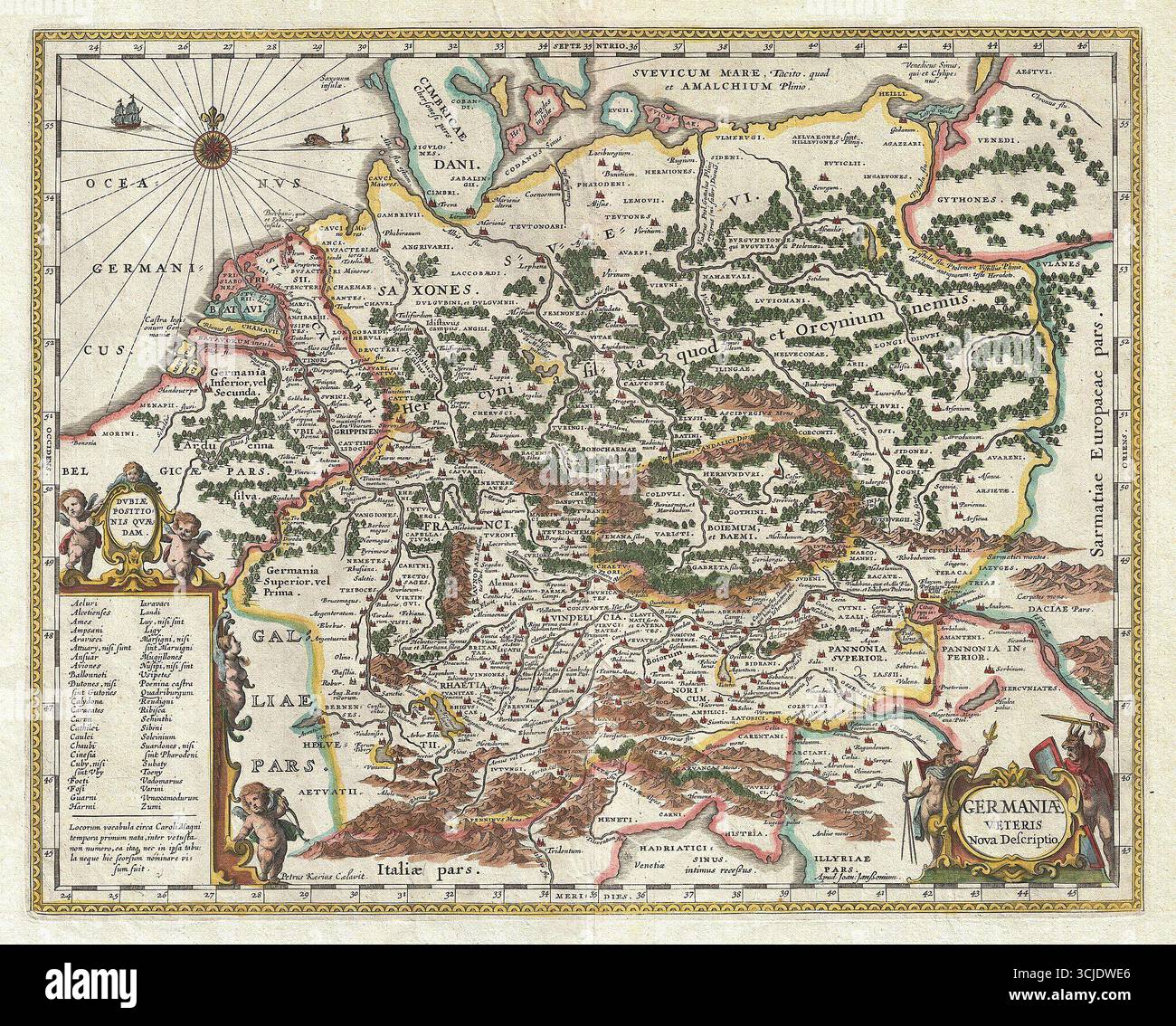 Germaniae Veteris Nova Descriptio, 1657. Hand-colored engraved map of ...