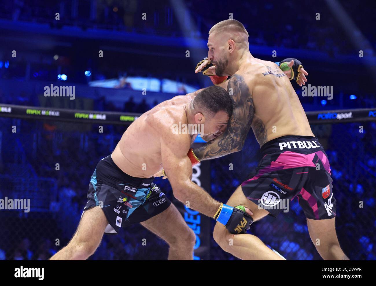 Ivan Sicaja of Croatia fights Pawel Politylo of Poland in featherweight ...