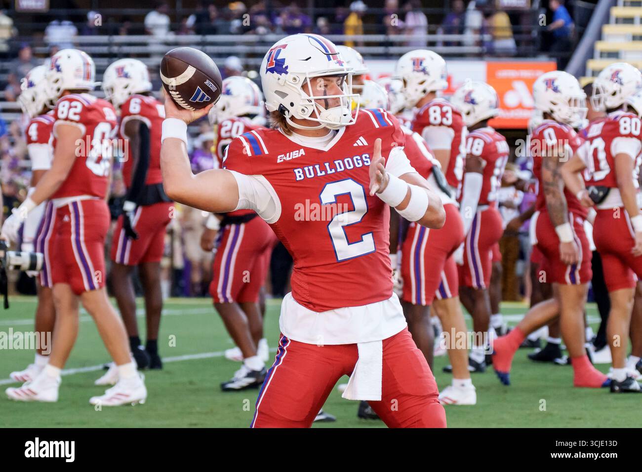 Louisiana Tech quarterback Trey Kukuk (2) throws before an NCAA ...