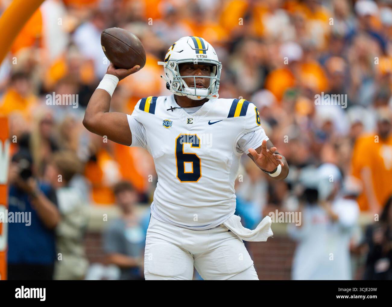 September 6, 2025: Jacolby Criswell #6 of the East Tennessee State Buccaneers throws the ball ...