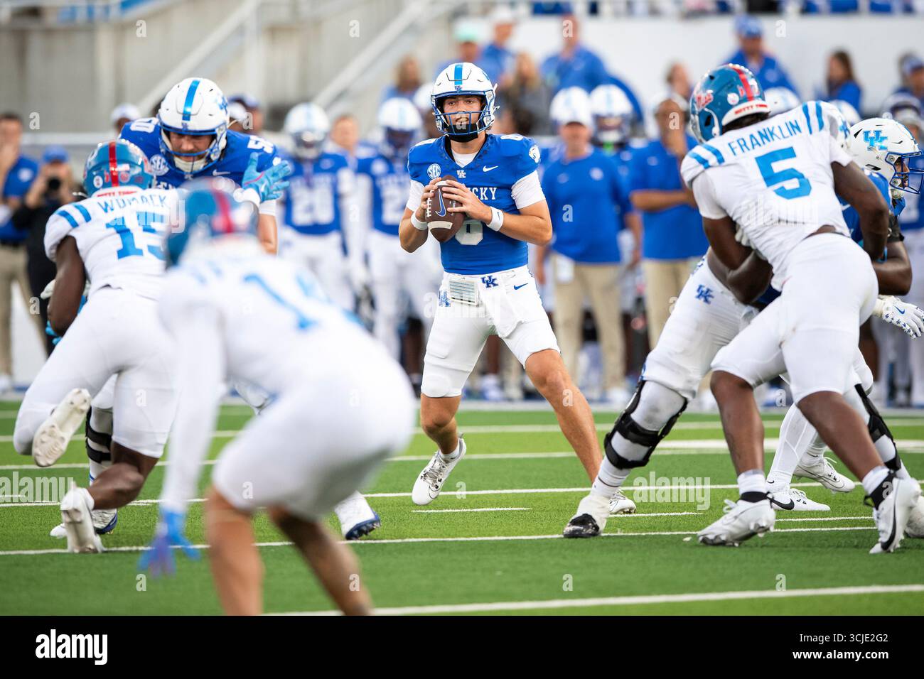 Kentucky quarterback Cutter Boley (8) looks down field during the ...
