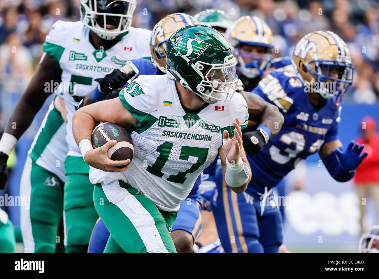 Saskatchewan Roughriders quarterback Tommy Stevens (17) runs for a ...
