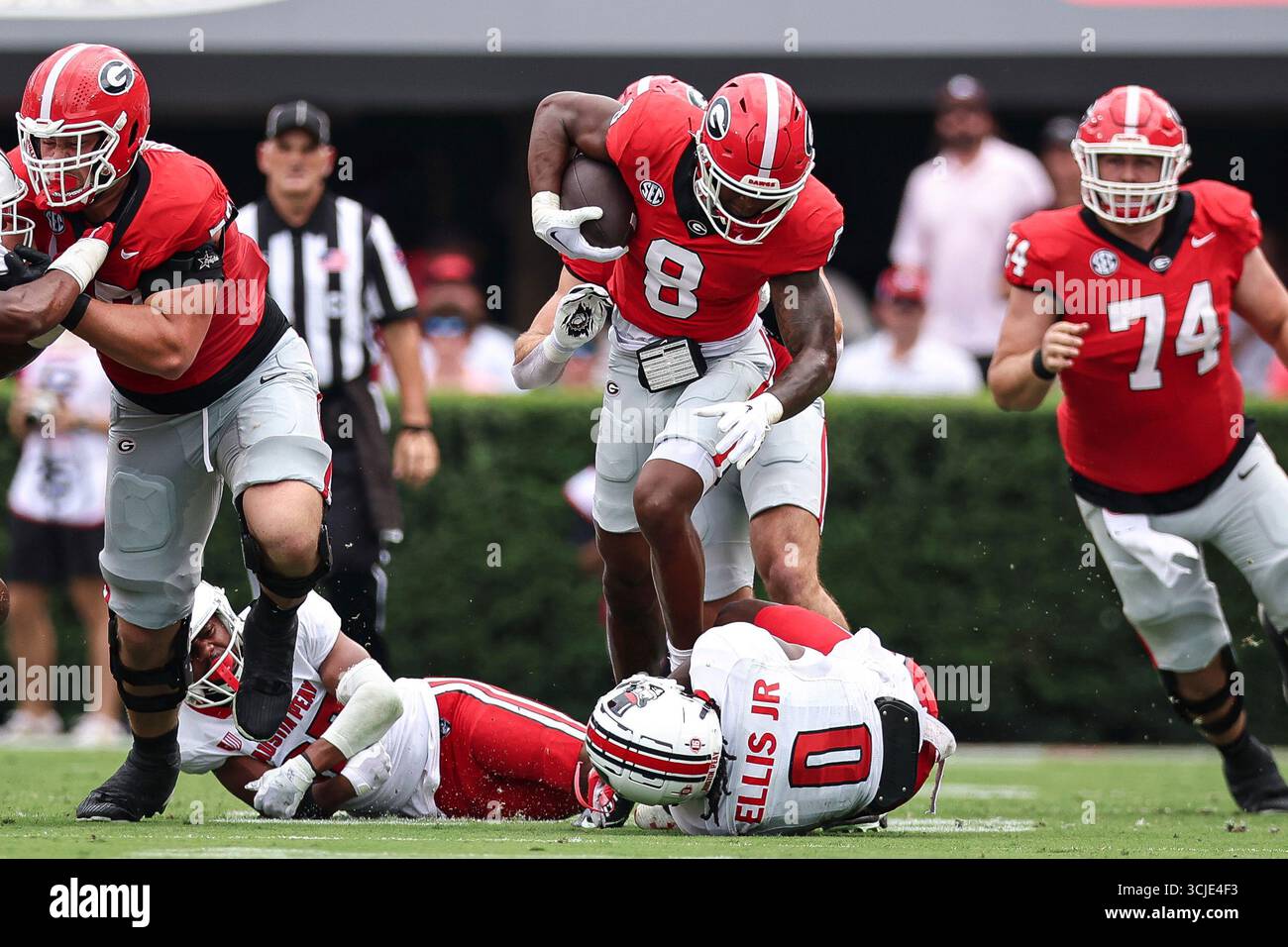 Georgia wide receiver Colbie Young (8) runs with the football during ...