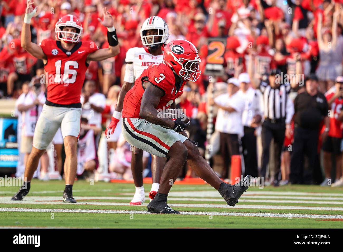 Georgia running back Nate Frazier (3) reacts after scoring a touchdown ...