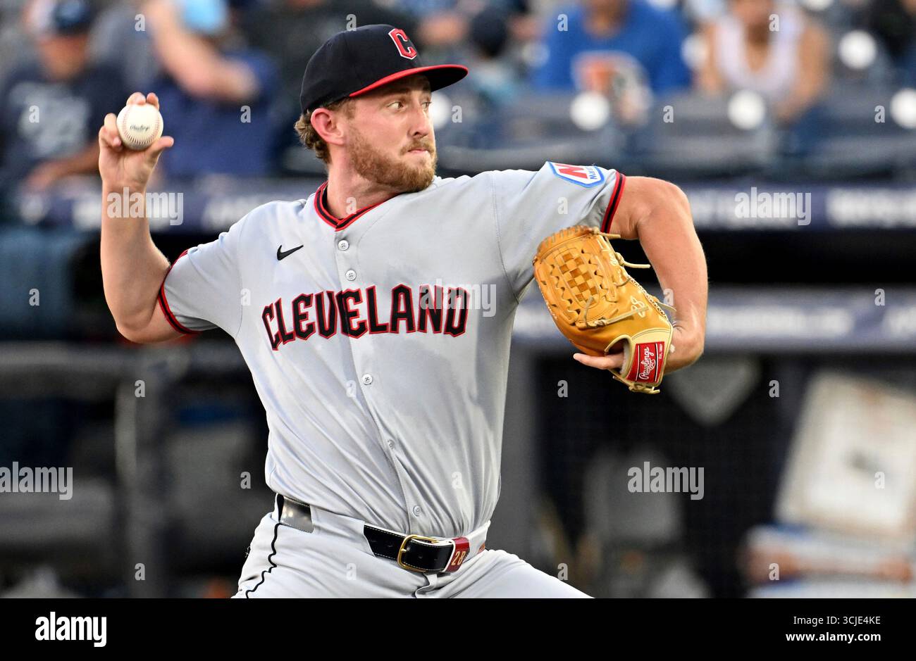 Cleveland Guardians pitcher Tanner Bibee throws during the first inning ...
