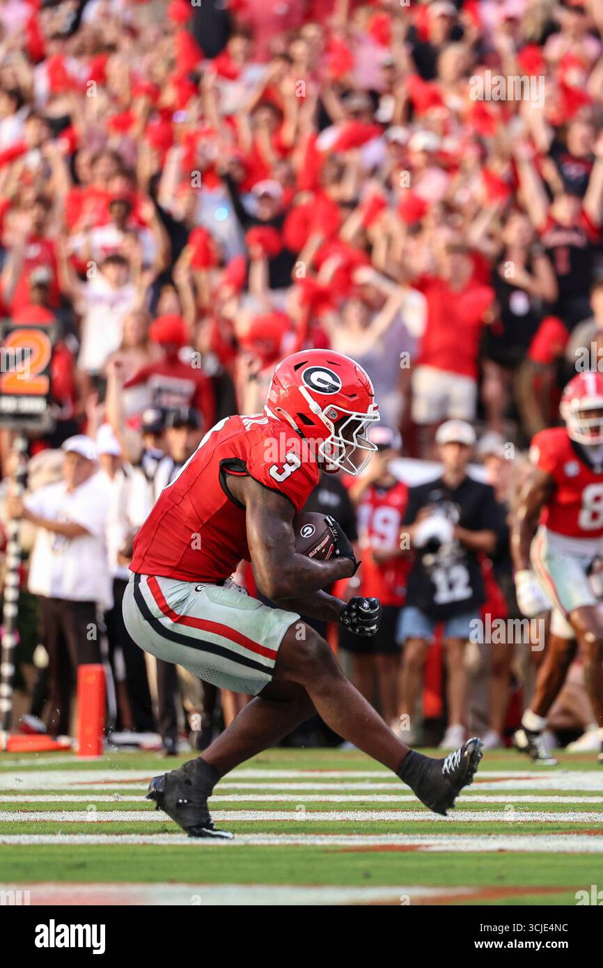 Georgia running back Nate Frazier (3) reacts after scoring a touchdown ...