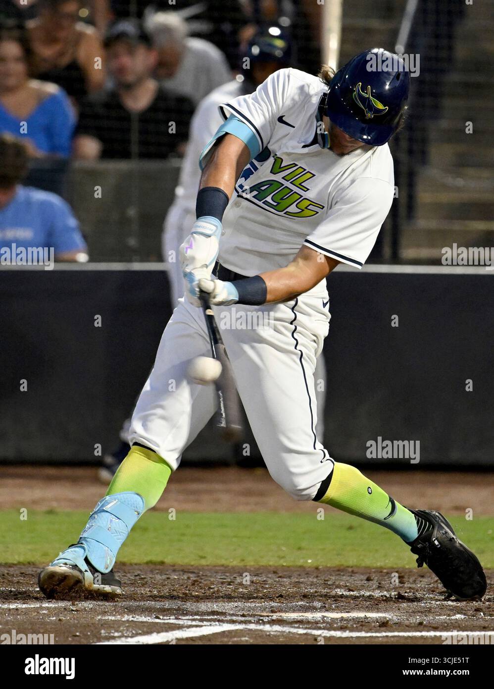 Tampa Bay Rays' Tristan Gray singles during the third inning of a ...