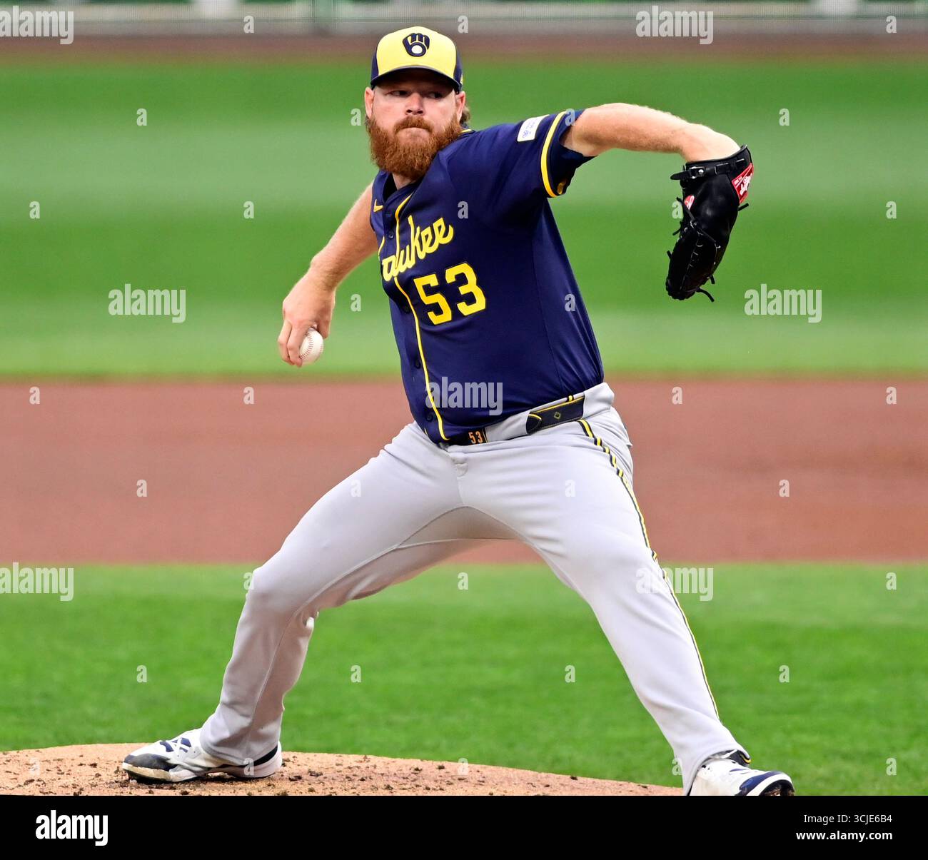 Milwaukee Brewers pitcher Brandon Woodruff (53) starts against the ...