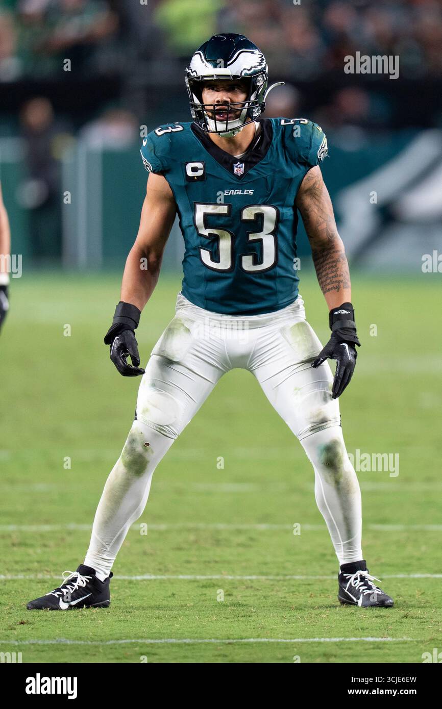 Philadelphia Eagles linebacker Zack Baun looks on during an NFL football game against the Dallas ...