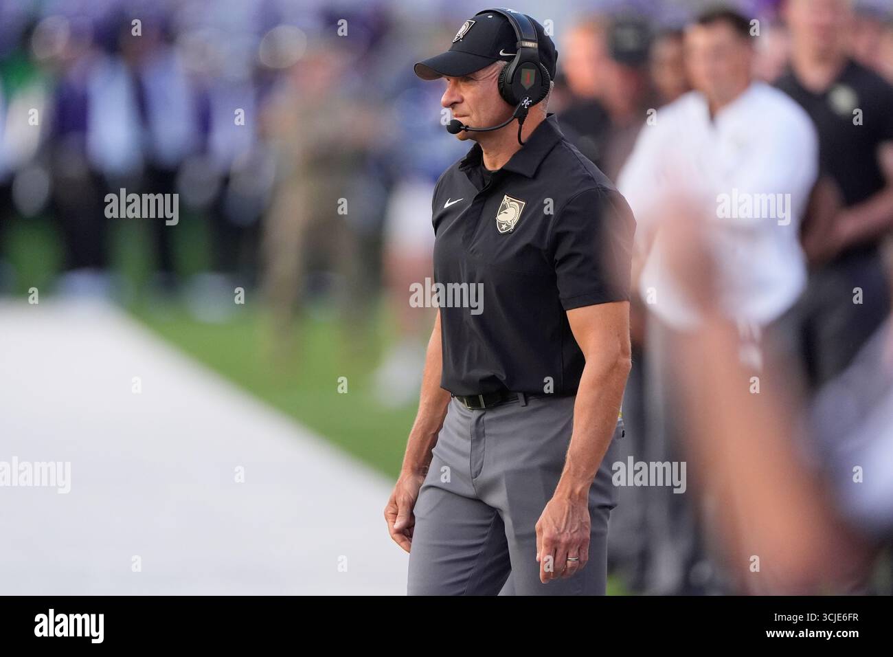 Army head coach Jeff Monken watched during the first half of an NCAA ...