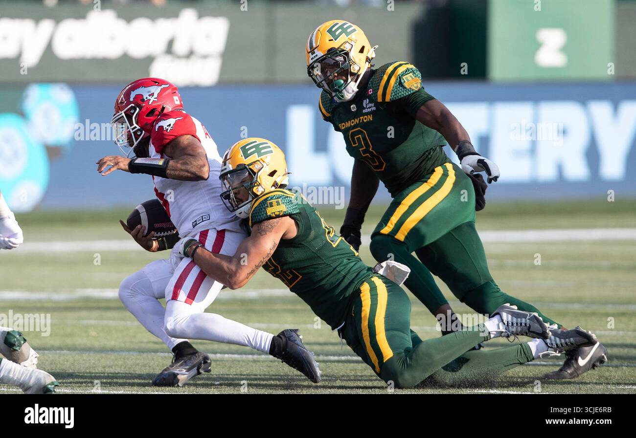 Calgary Stampeders quarterback Vernon Adams Jr. (3) is sacked by ...