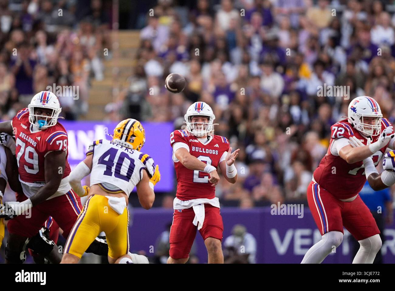 Louisiana Tech quarterback Trey Kukuk (2) passes in the first half of ...