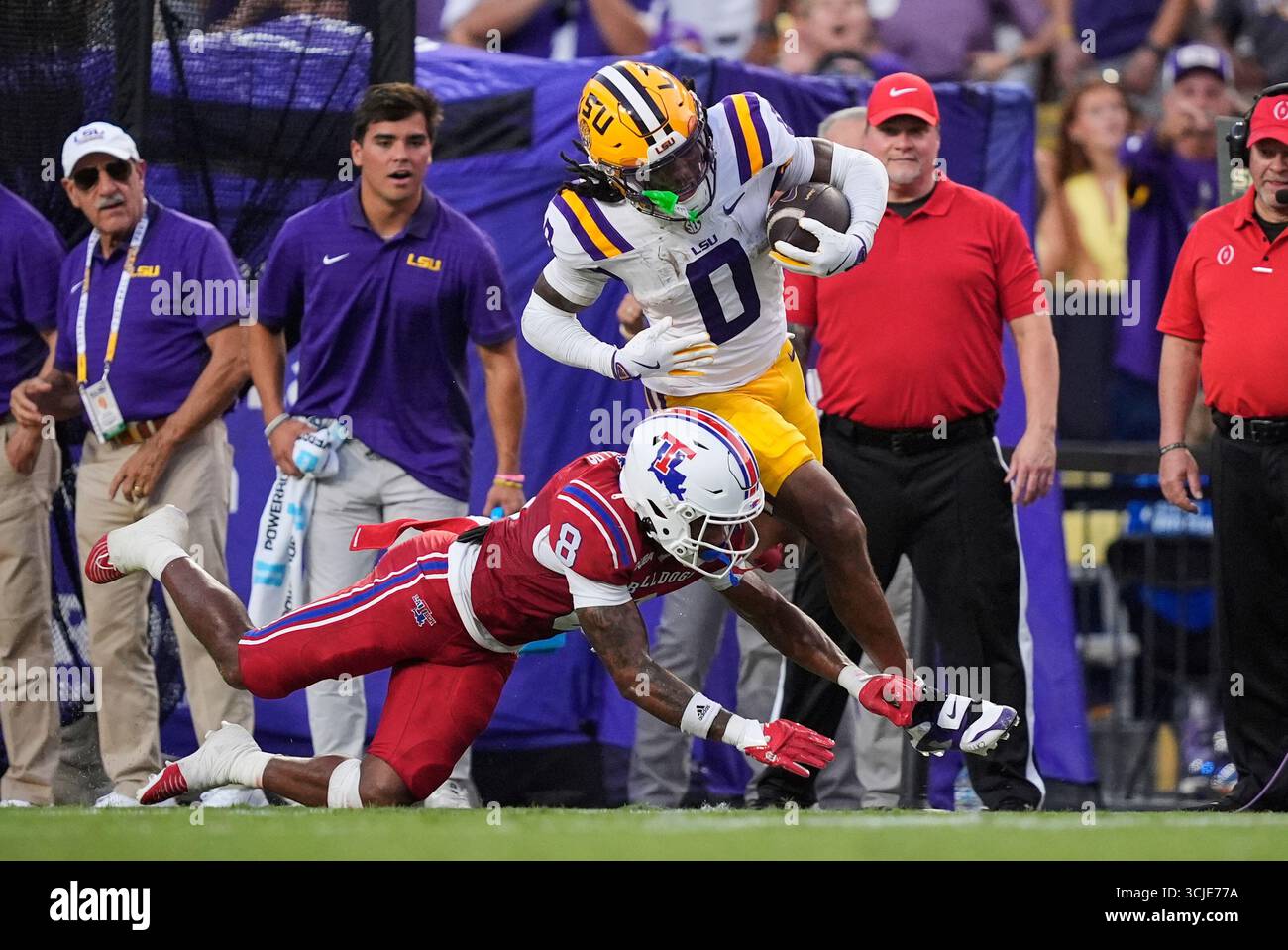 LSU wide receiver Zavion Thomas (0) carries on a 48 yard pass reception ...