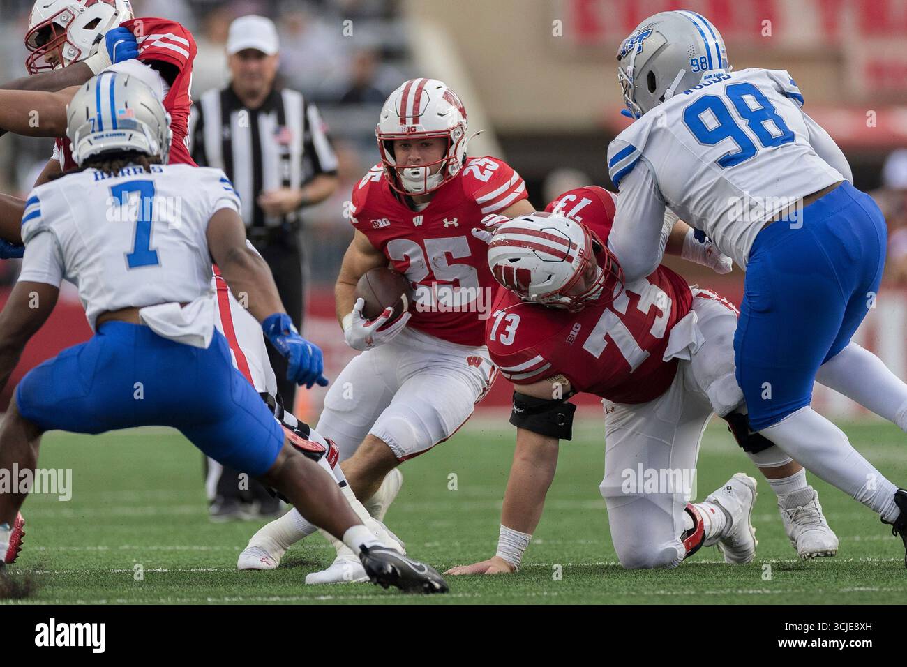 MADISON, WI - SEPTEMBER 06: Wisconsin Badgers running back Cade Yacamelli (25) looks for the ...