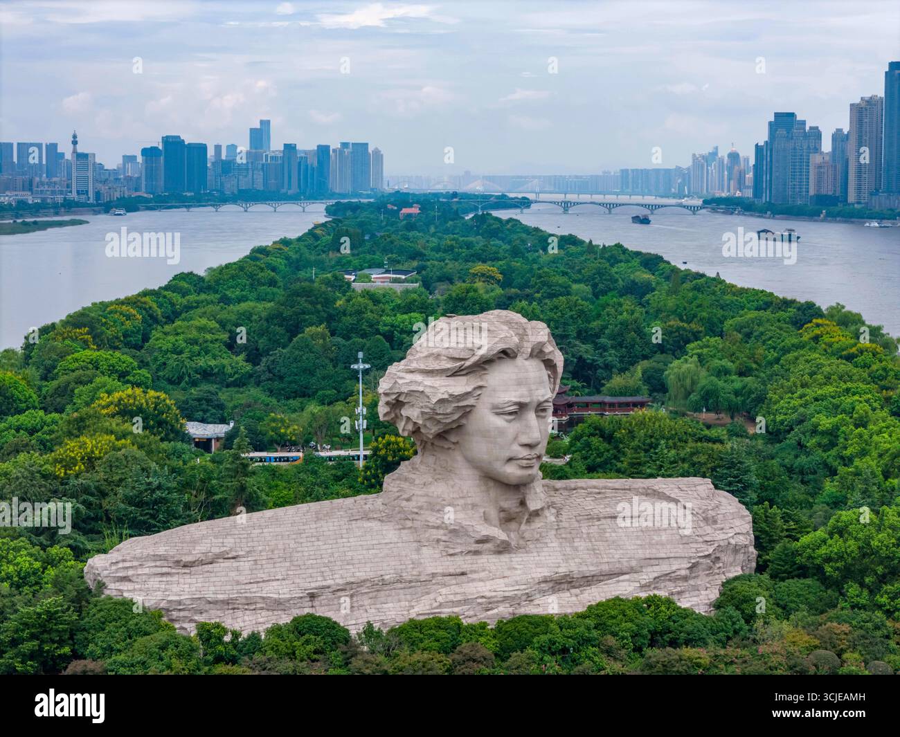 Aerial view of the giant sculpture-building of Young Mao Zedong in ...