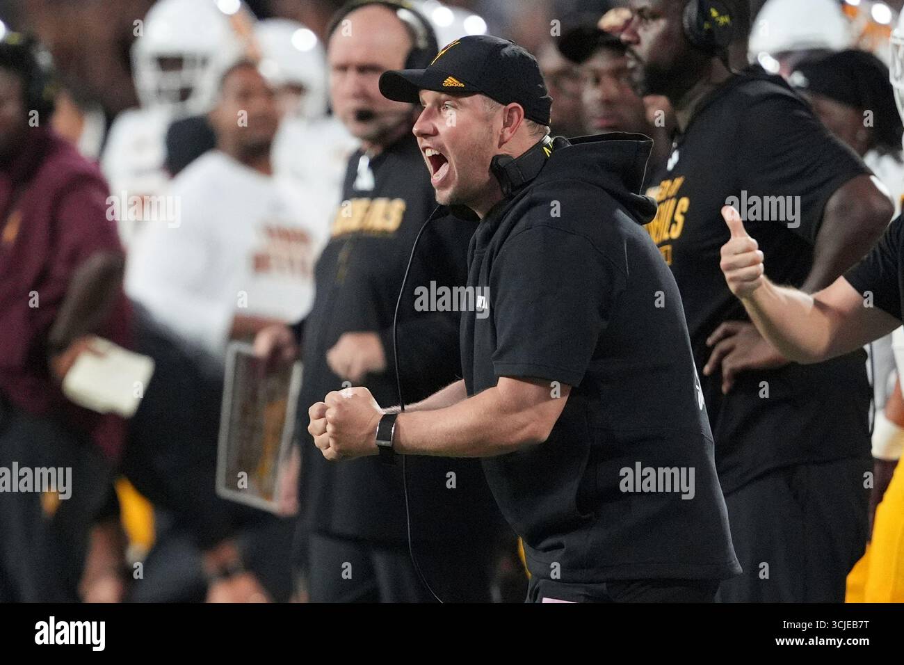 Arizona State head coach Kenny Dillingham reacts after a play by his ...